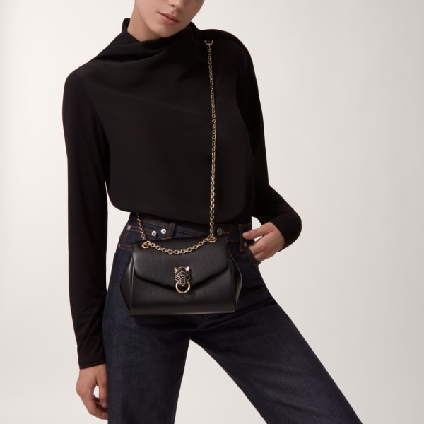 CRL1002353 - Chain bag mini, Panthère de Cartier - Black calfskin and ...